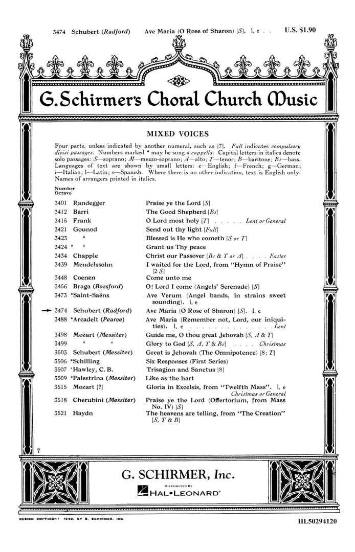 Ave Maria - O Rose of Sharon (SATB with organ and soprano solo)